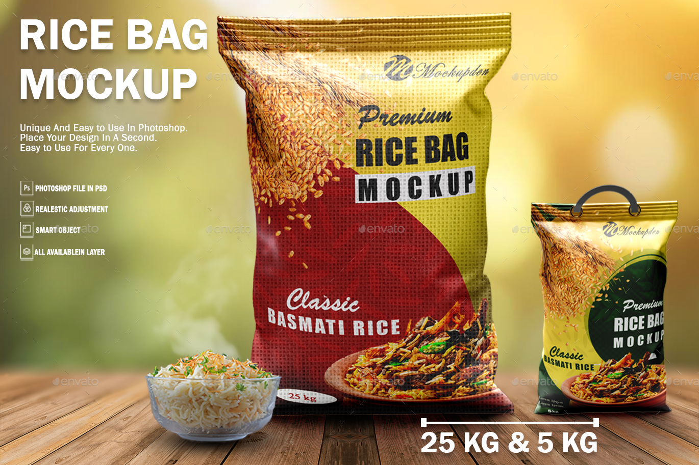 Rice Bag Mockup - Large & Small Rice Bag and Sack Mockup Set, Graphics